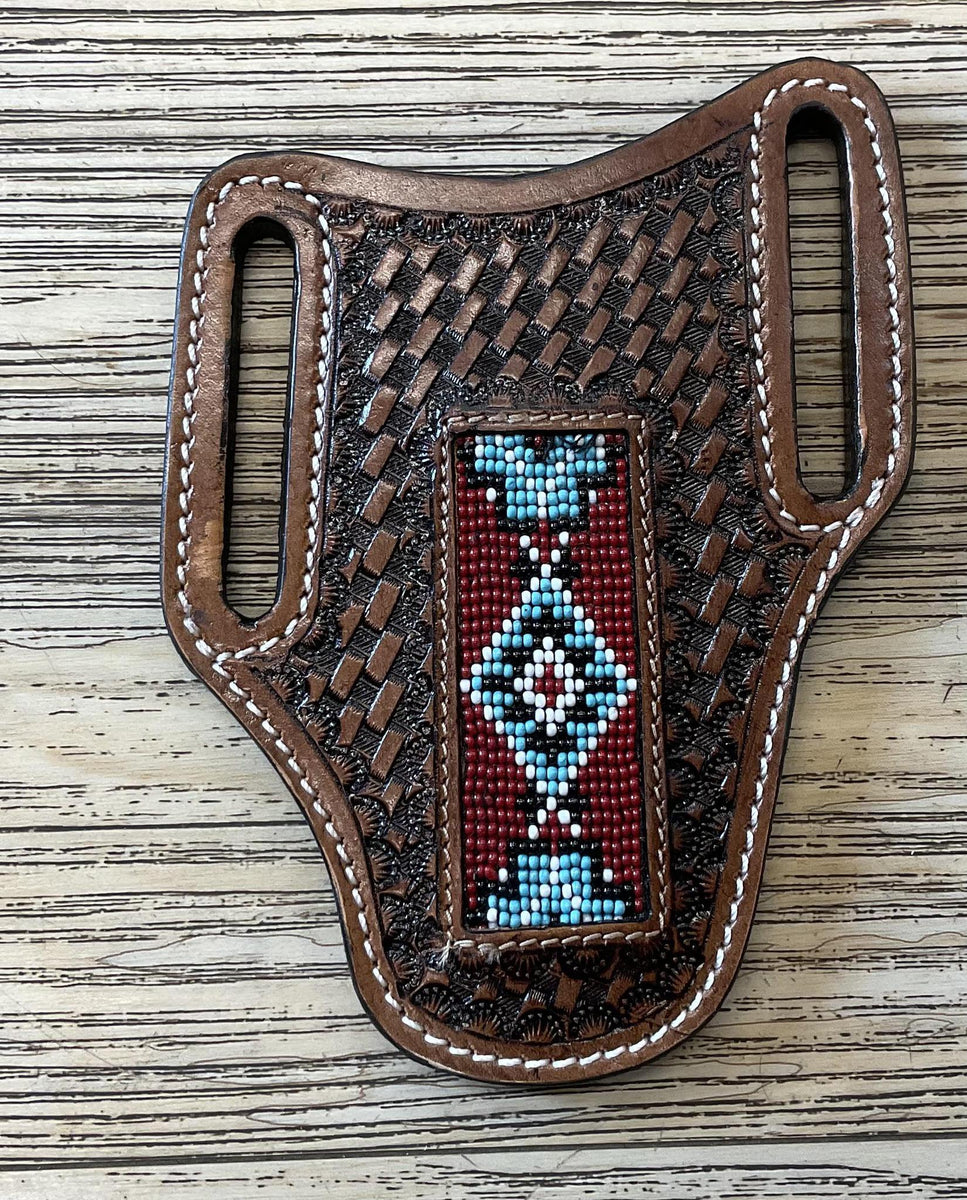 THOMAS “ | KNIFE SHEATH WESTERN TOOLED LEATHER BEADED – Botas Rojero