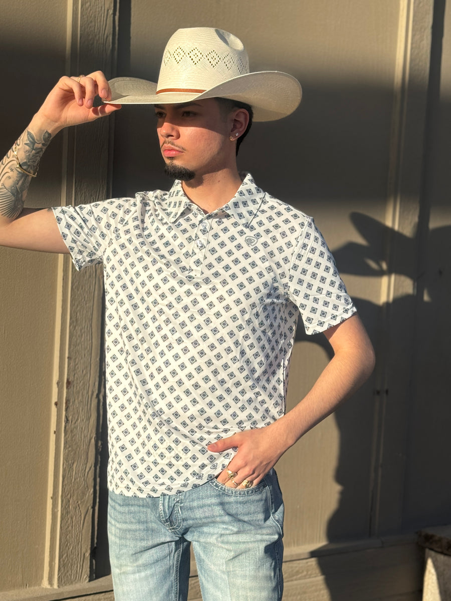 MEN’S ROCK & ROLL WHITE AZTEC PRINTED POLO|BM51T05997 – Botas Rojero