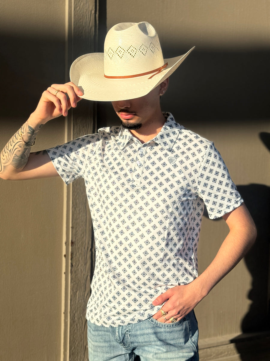 MEN’S ROCK & ROLL WHITE AZTEC PRINTED POLO|BM51T05997 – Botas Rojero