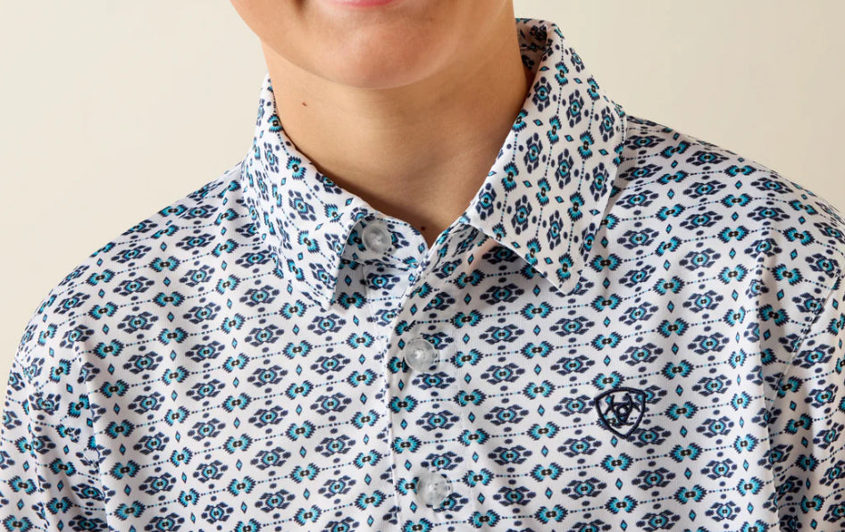 KIDS ARIAT WHITE SOUTHWEST SPACE PRINT POLO |10071206 – Botas Rojero