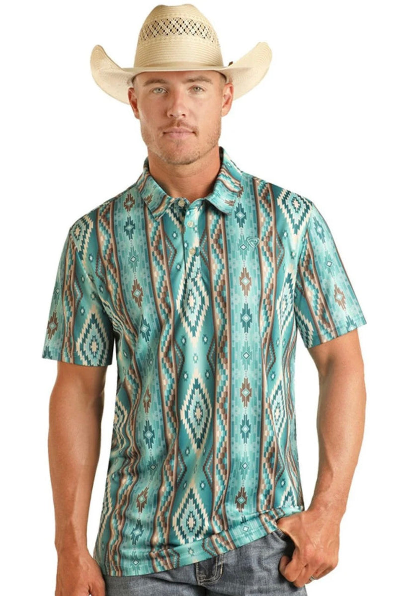 Mens Rock & Roll RR Printed Aztec Turquoise Polo | BM51T04450 – Botas ...