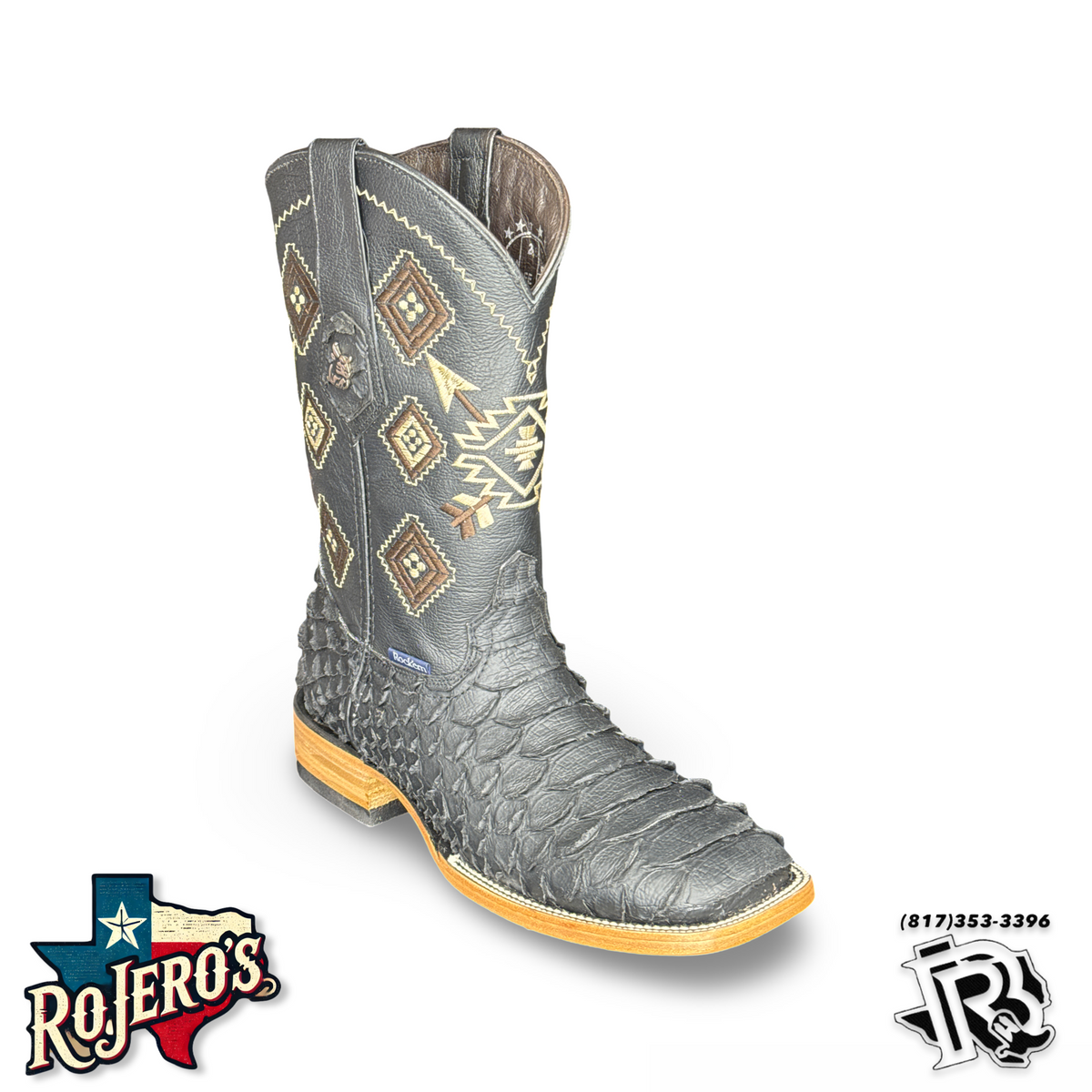 DEAN’’ MENS BLACK MATTE PYTHON PRINTED SQUARE TOE BOOTS – Botas Rojero