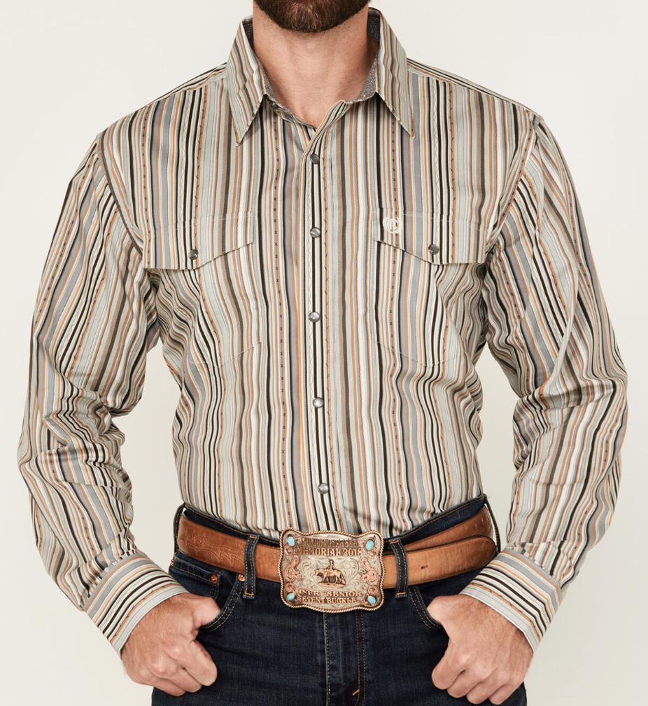 PANHANDLE MEN'S STRIPED LONG SLEEVE PEARL SNAP WESTERN SHIRT |PMN2S037 ...