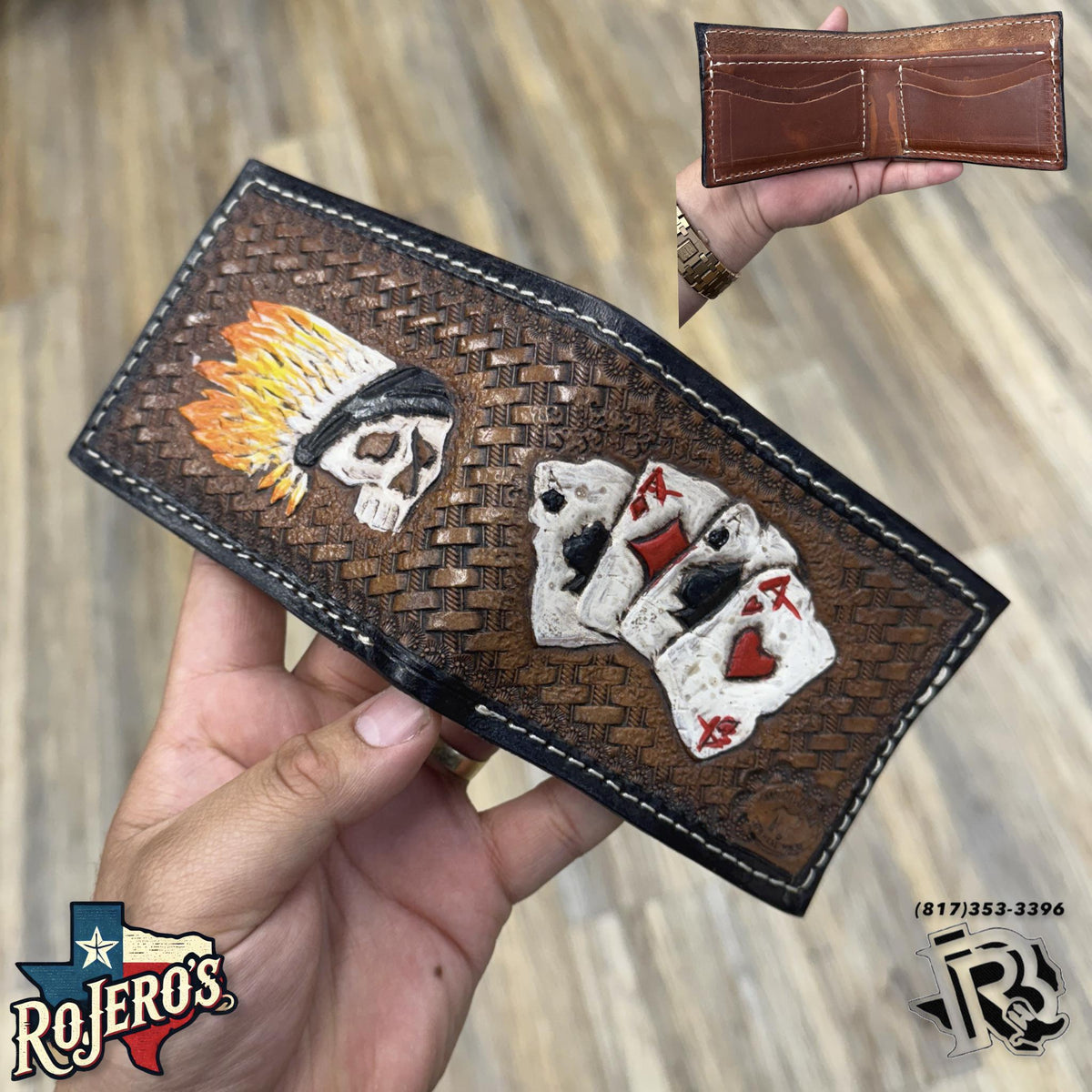 Ronald “ | MEN WALLET BI FOLD CARD FEATHER HAND TOOLED – Botas Rojero