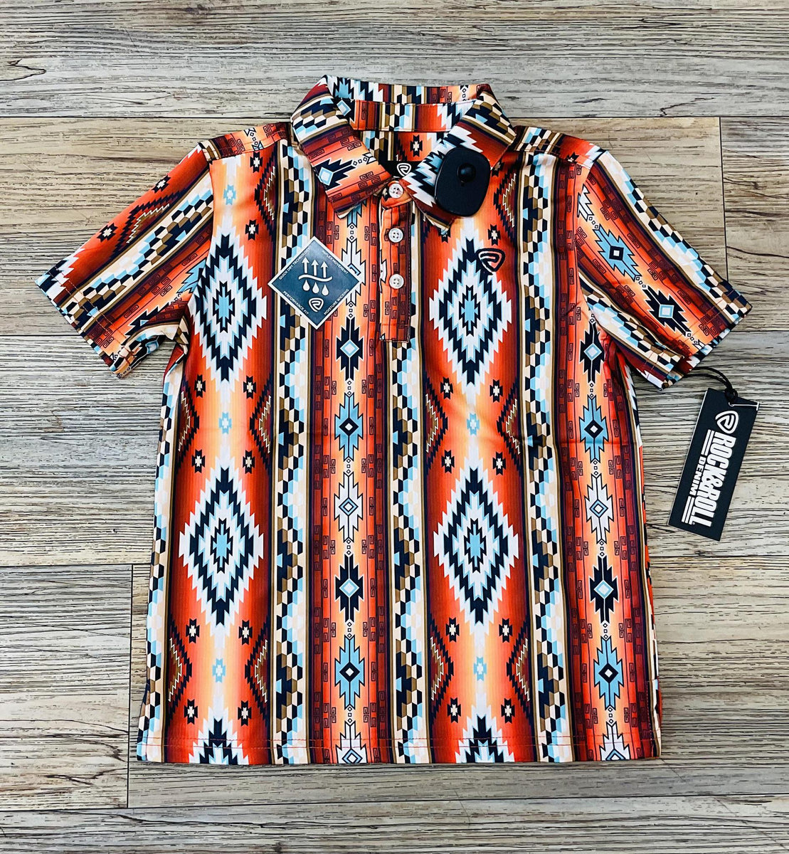 Boys Rock & Roll Printed Aztec Orange Polo | BB51T04453 – Botas Rojero