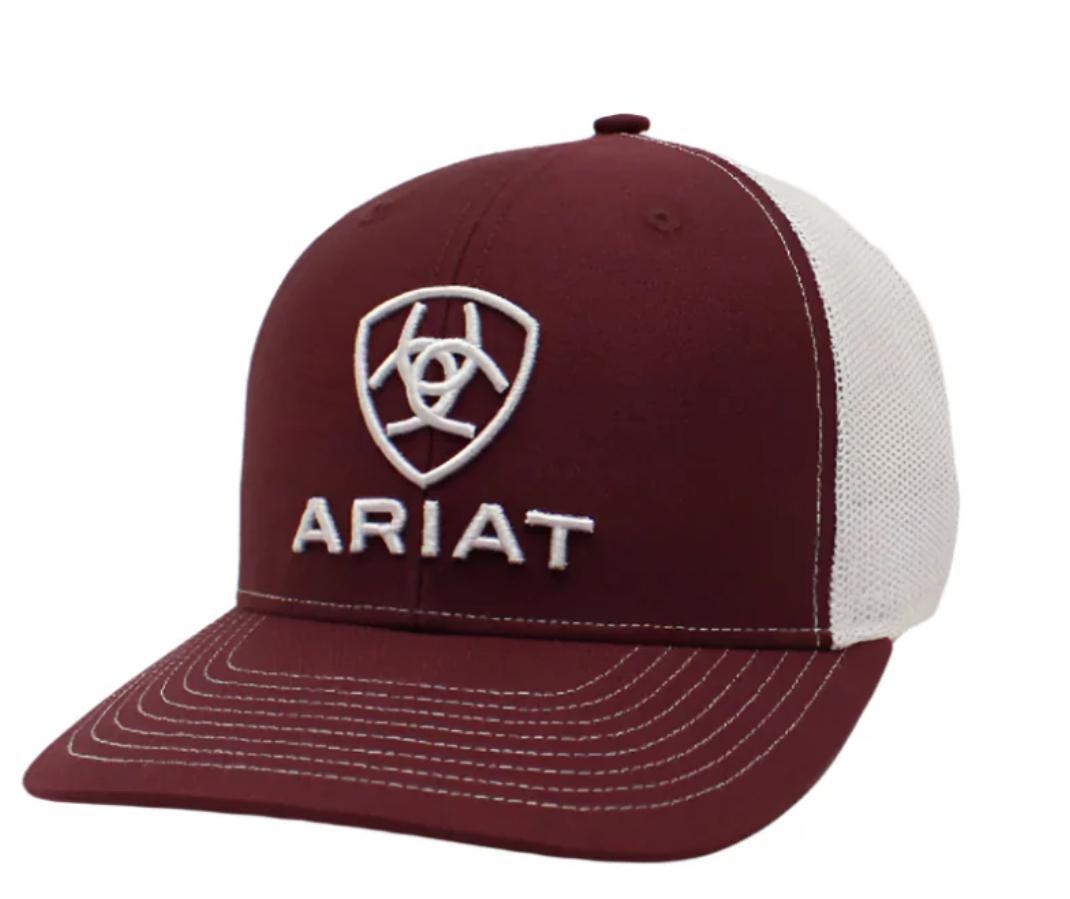 ARIAT EMBROIDERED LOGO BURGUNDY WHITE MESH CAP |A300012609 – Botas Rojero